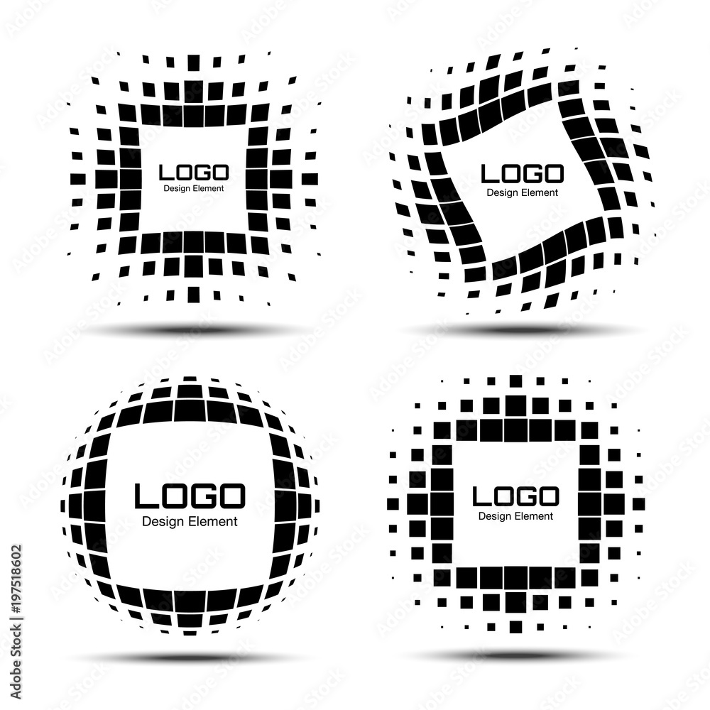 Set of Abstract White Halftone Logo Design Elements. Vector ...