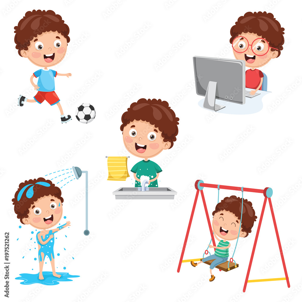 Vector Illustration Of Kids Daily Routine Activities Stock Vector ...
