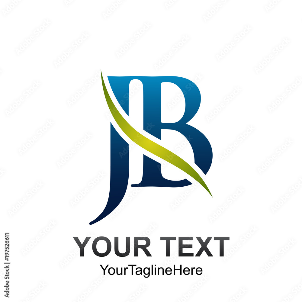 Initial letter JB logo template colored green blue wave swoosh design ...