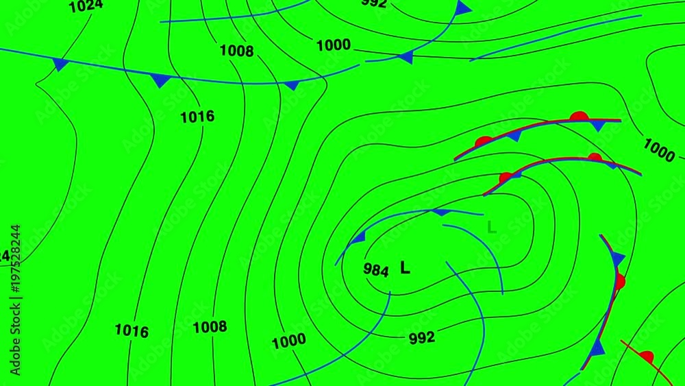 Animated weather forecast map on chroma key green screen background ...