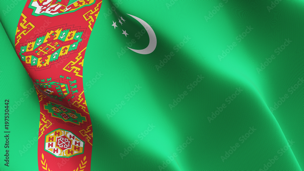 Turkmenistan flag waving loop. Turkmen flag blowing on wind. Stock ...