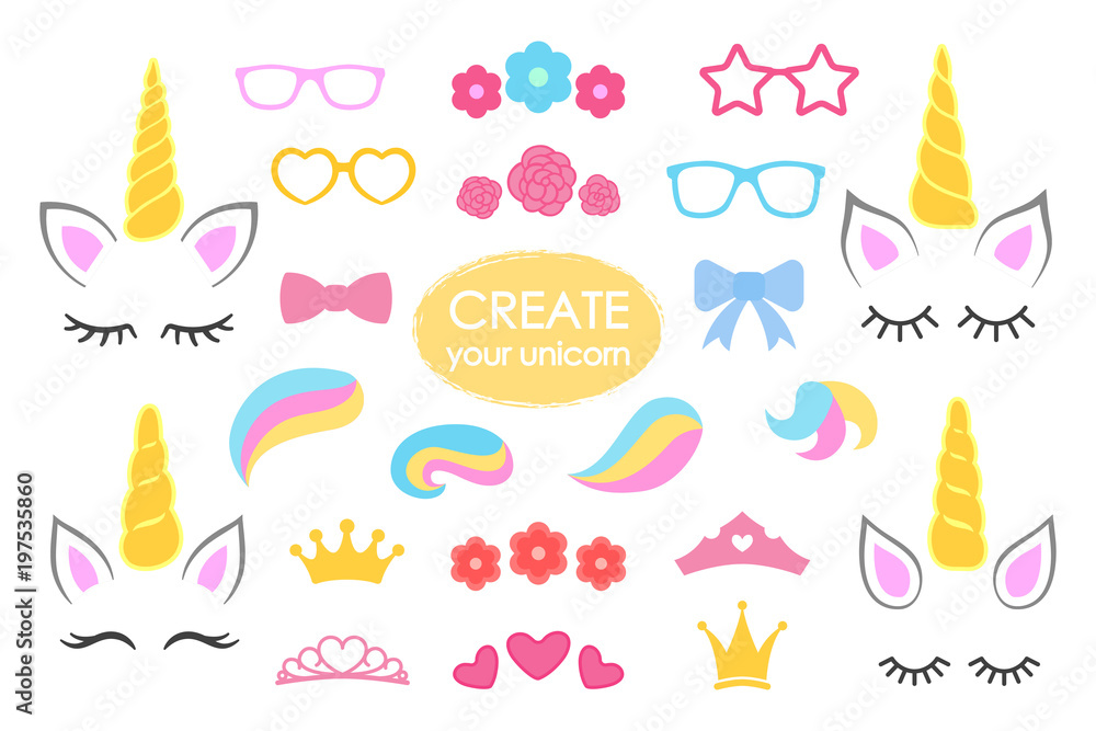 Create your own unicorn - big vector collection. Unicorn constructor ...