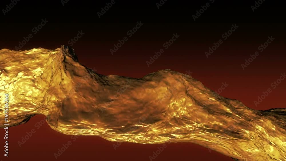 Lava, molten metal or liquid. Looping abstract animation. Glowing gold ...