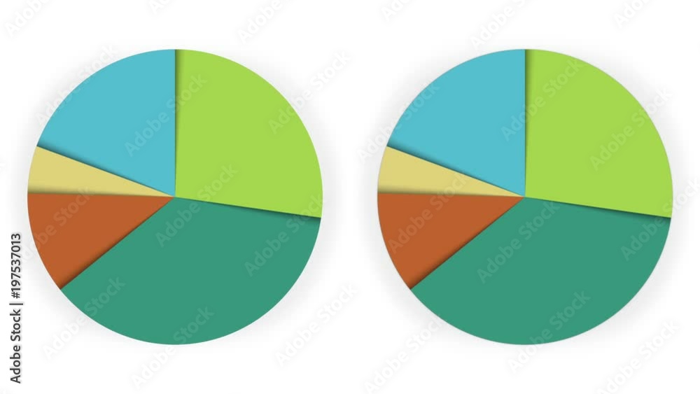 An animated 5-segment pie chart. Four versions. A luma matte (alpha ...
