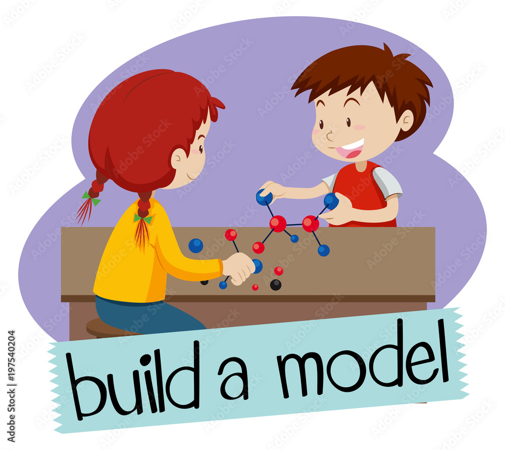 Wordcard for build a model with two students building models Stock ...