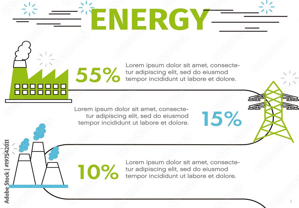 Energy and Ecology Infographic with Illustrations Stock Template ...