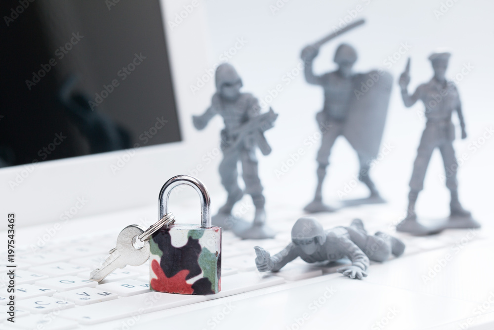 Cybersecurity. Cyberwars. Lock on keyboard with the special forces in ...