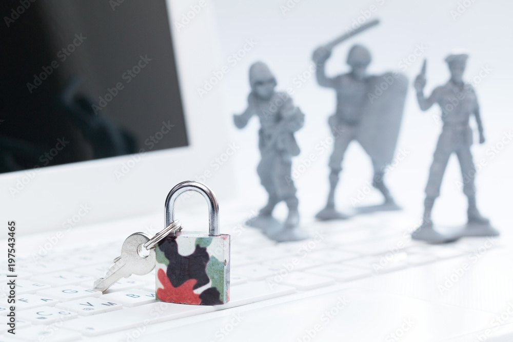 Cybersecurity. Cyberwars. Lock on keyboard with the special forces in ...