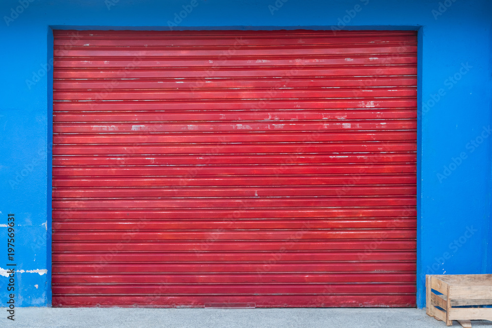 shutter background - shop exterior with closed red shutter Stock Photo ...