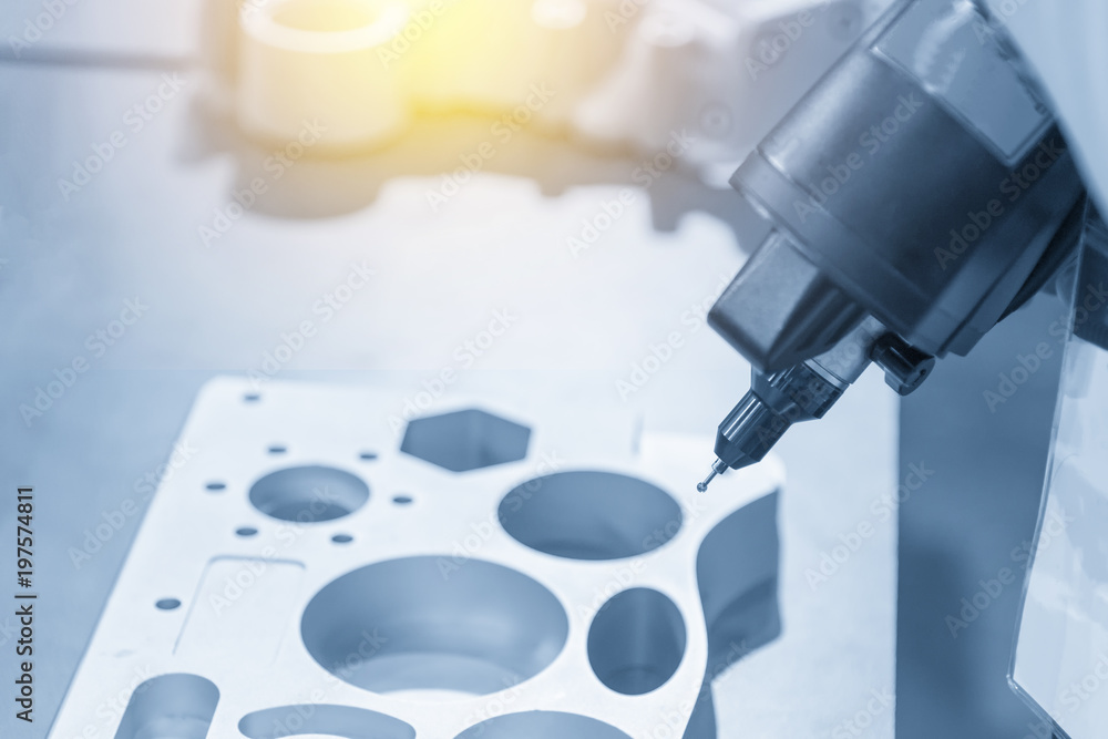 The 3D laser scanning gun attached the measurements probe scanning the ...