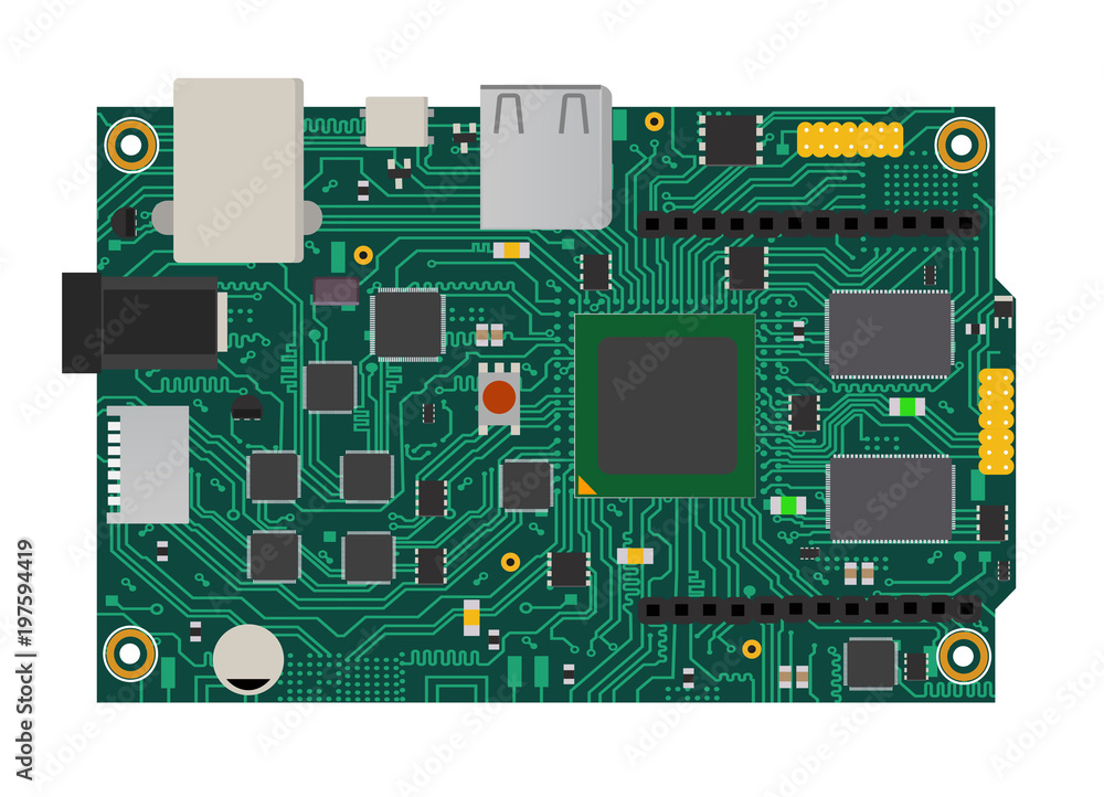 DIY electronic mega board with a microprocessor, interfaces, LEDs ...