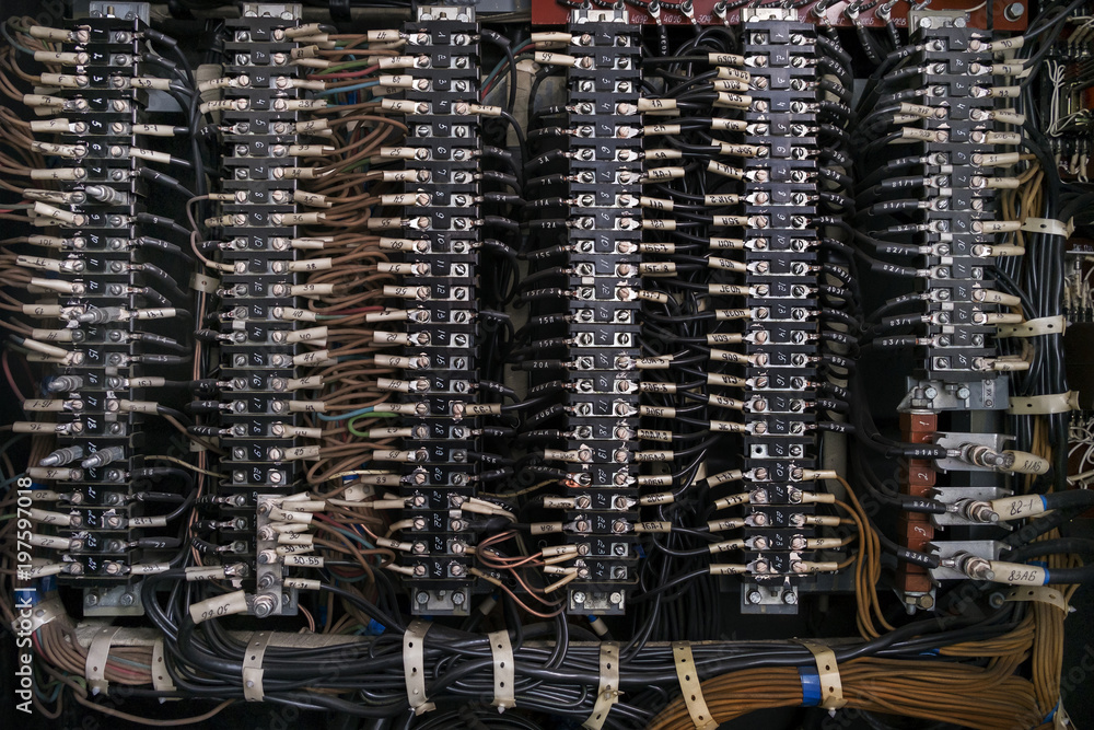 Terminal blocks for electrical connections in the control box. Many ...