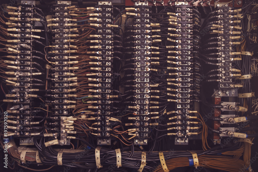 Terminal blocks for electrical connections in the control box. Many ...