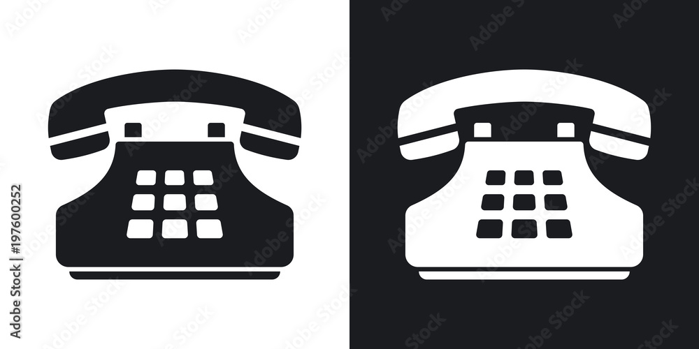 Vector push-button telephone icon. Two-tone version on black and white ...
