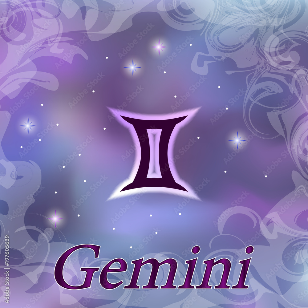 Gemini Zodiac sign on watercolor cosmic celestial background. Stock ...