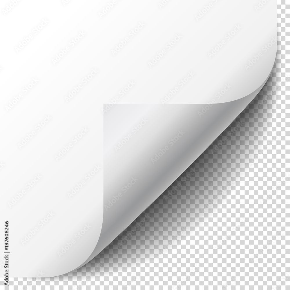 Blank page with curled corner and soft shadow. Corner of sheet of paper ...