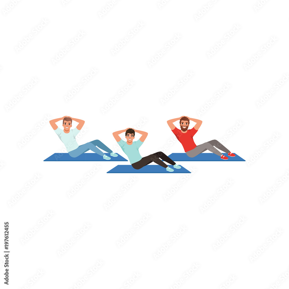 Young guys doing sit ups. Belly burning training. Active physical ...