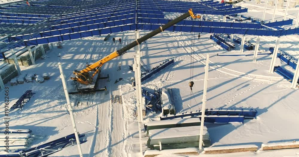 Construction of a modern factory or plant, Industrial area in winter ...