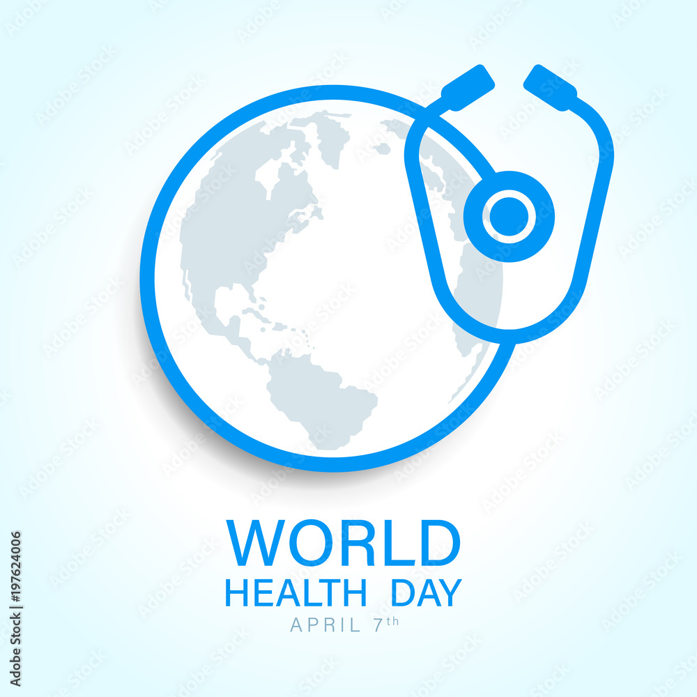 World health day with world earth map in circle around stethoscope sign ...