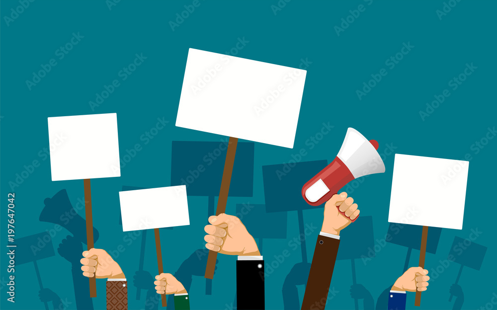 People hold banners and posters in their hands Stock Vector | Adobe Stock