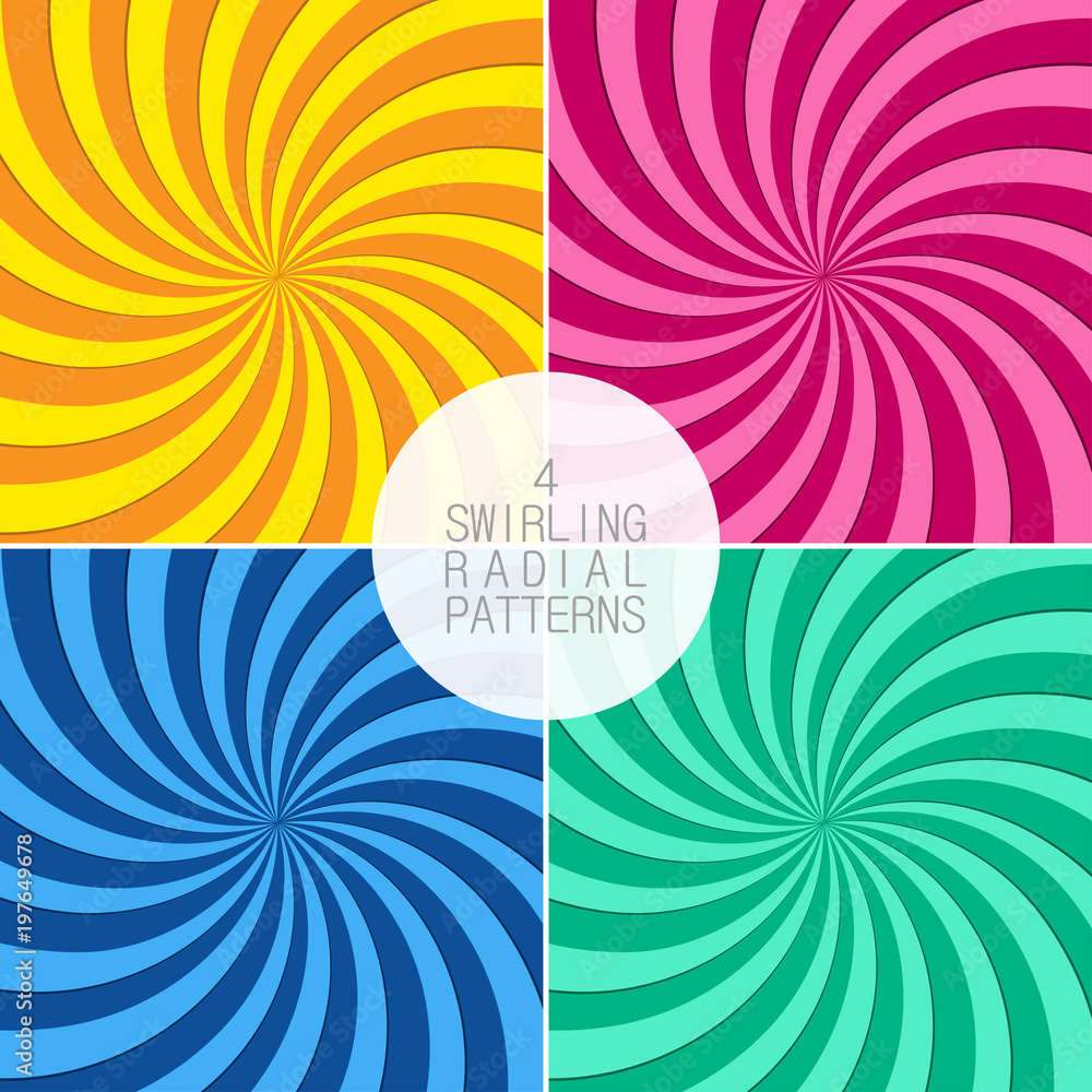 Set of swirling radial patterns. Background with swirl rays. Vortex ...