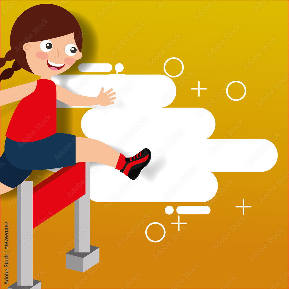 hurdle race little girl jumping over obstacle vector illustration Stock ...
