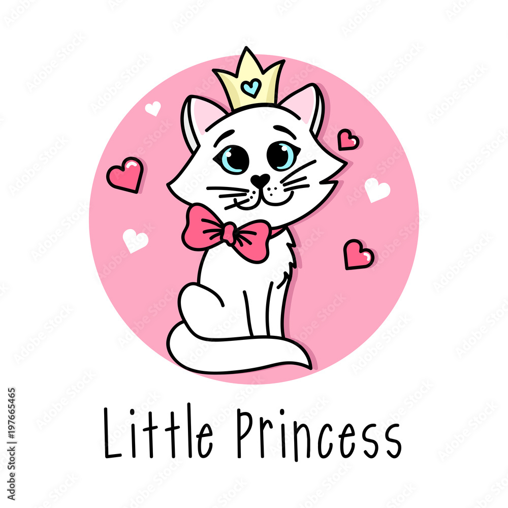 Little Princess Vector poster with cute cat with bow and crown ...