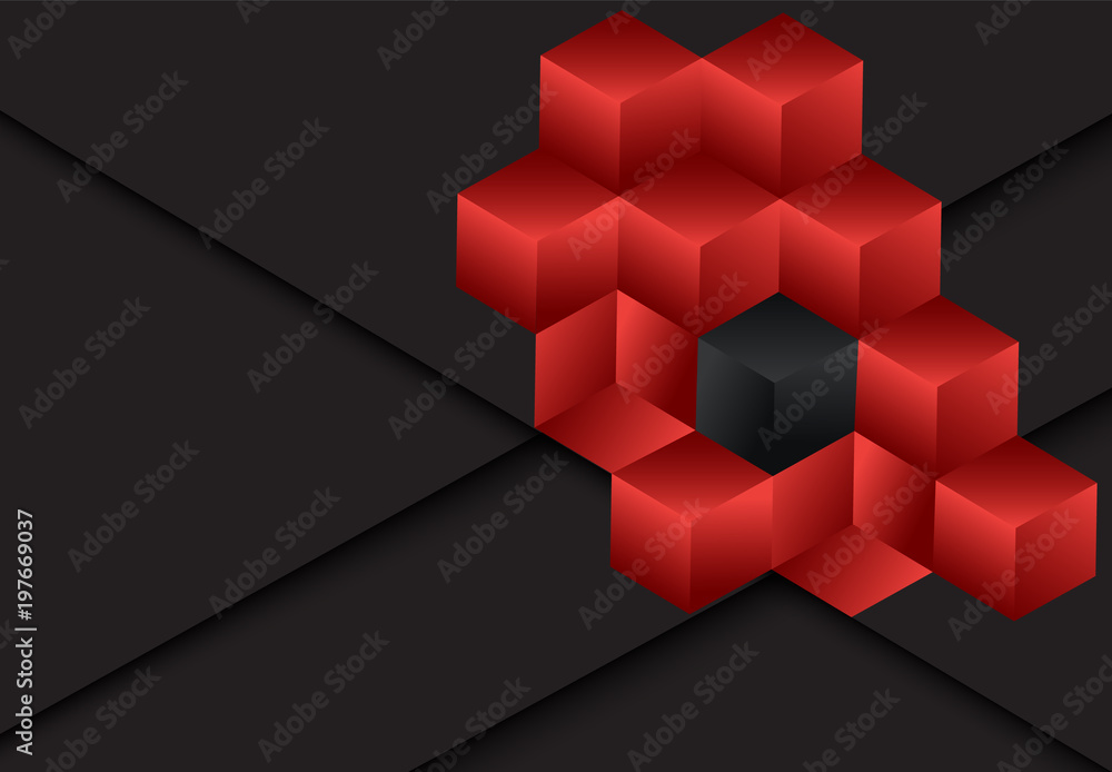 Red 3d cube geometric dark background for card, annual business report ...
