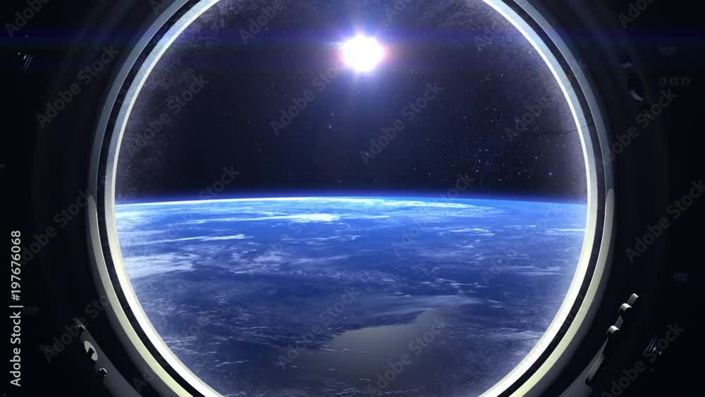 Earth as seen through window of International Space Station. ISS. Flies ...