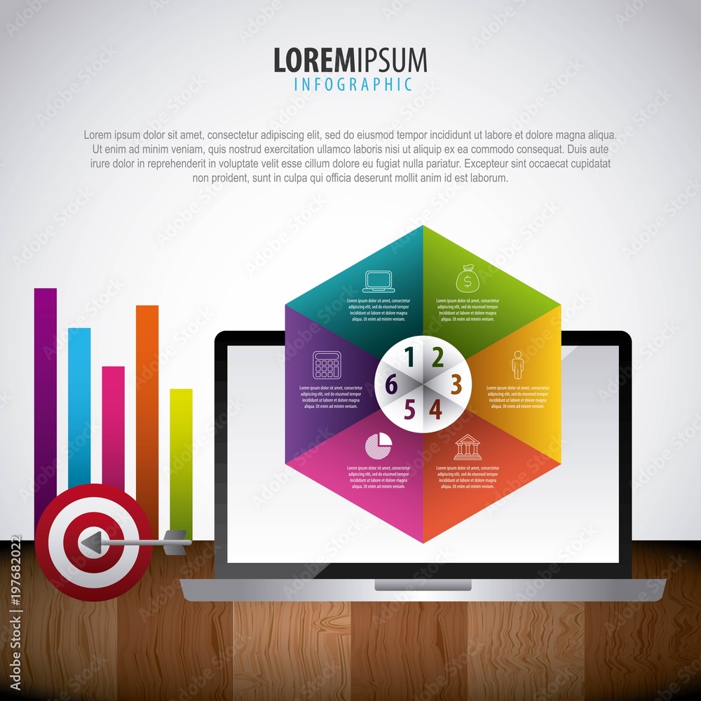infographic statistics laptop diagram on screen target vector ...