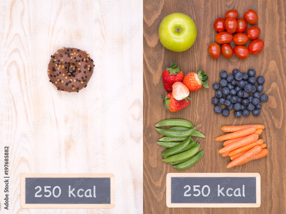 Healthy vs unhealthy food concept, making good choices on a diet Stock ...