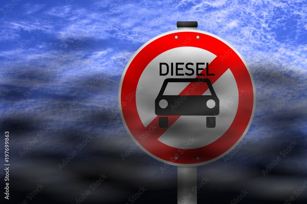 himmel hg schild rund durchgestrichen diesel I Stock-Foto | Adobe Stock