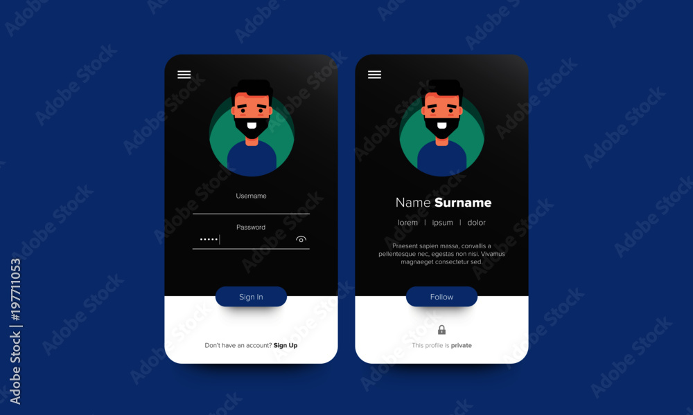 Log In and Sign Up UI UX Screen Design With Profile Details and ...
