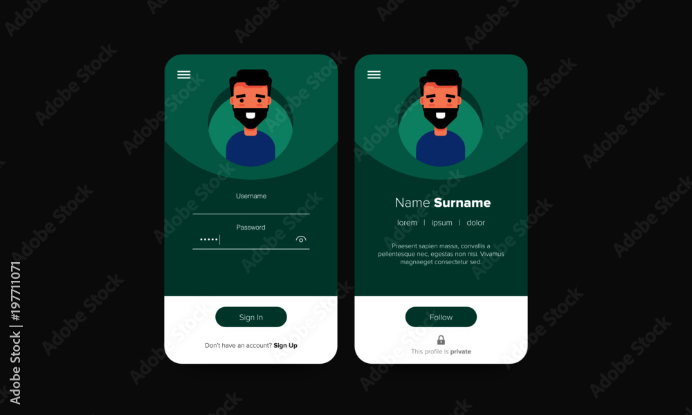 Log In and Sign Up UI UX Screen Design With Profile Details and ...