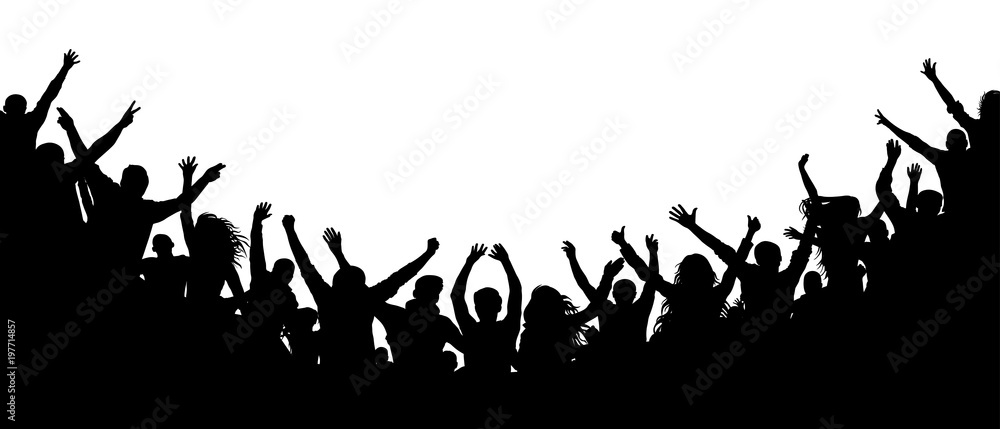 Cheerful people crowd applauding, silhouette. Party, applause. Fans ...