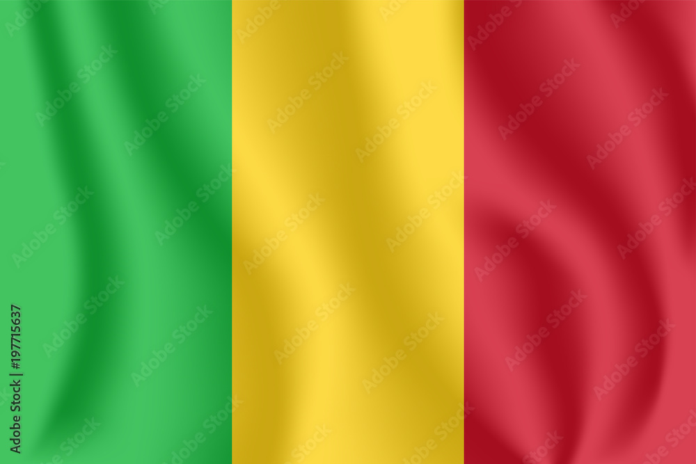 Flag of Mali. Realistic waving flag of Republic of Mali. Fabric ...