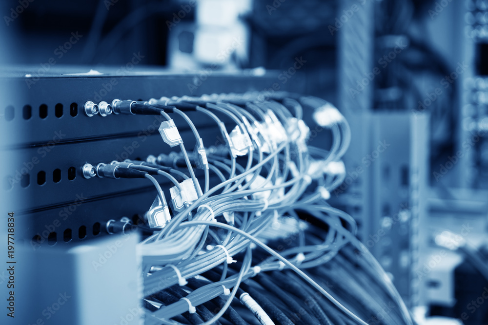 network cables connected to a switch and patch-panel,internet concept ...