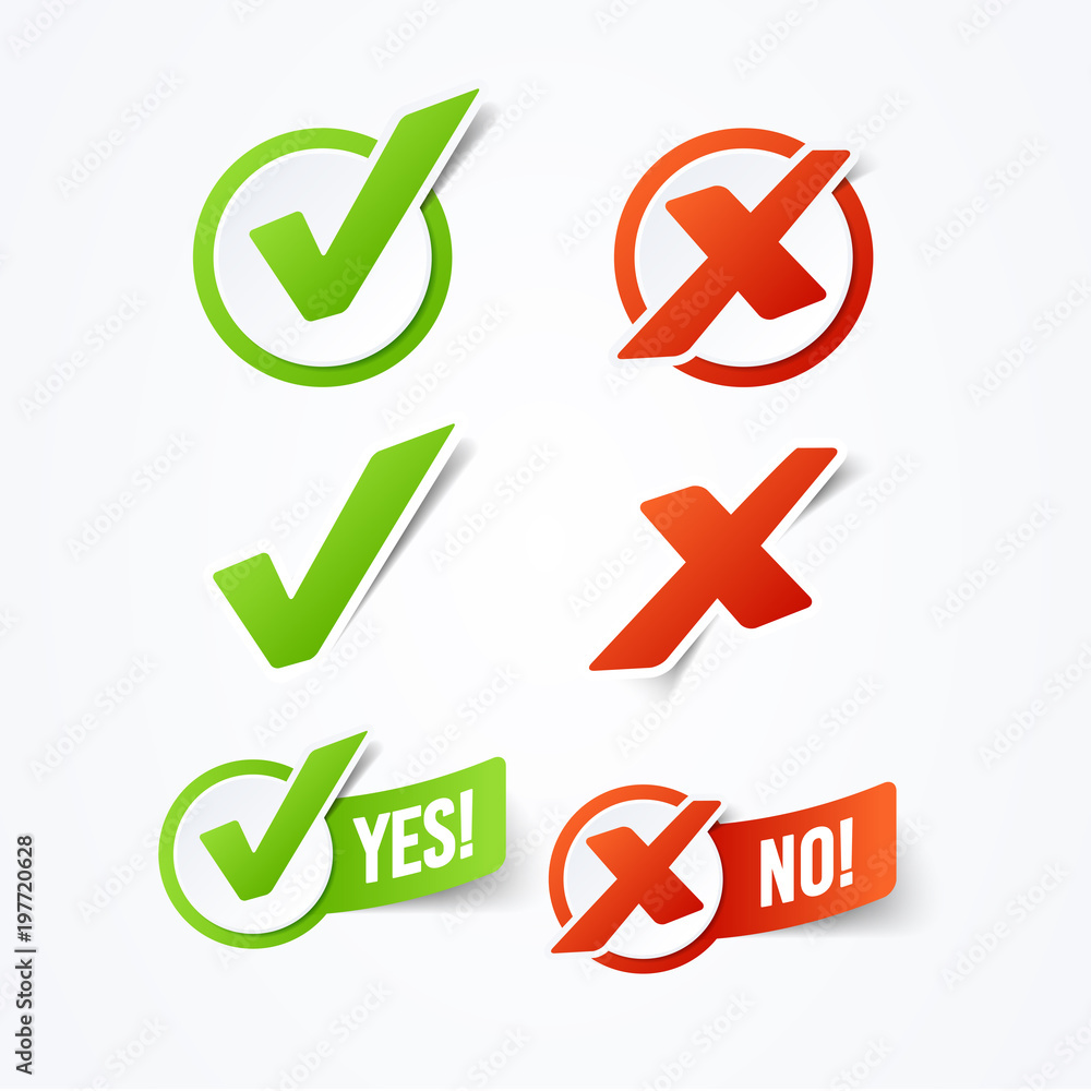 Vector Illustration Yes or No check mark stickers labels Stock Vector ...