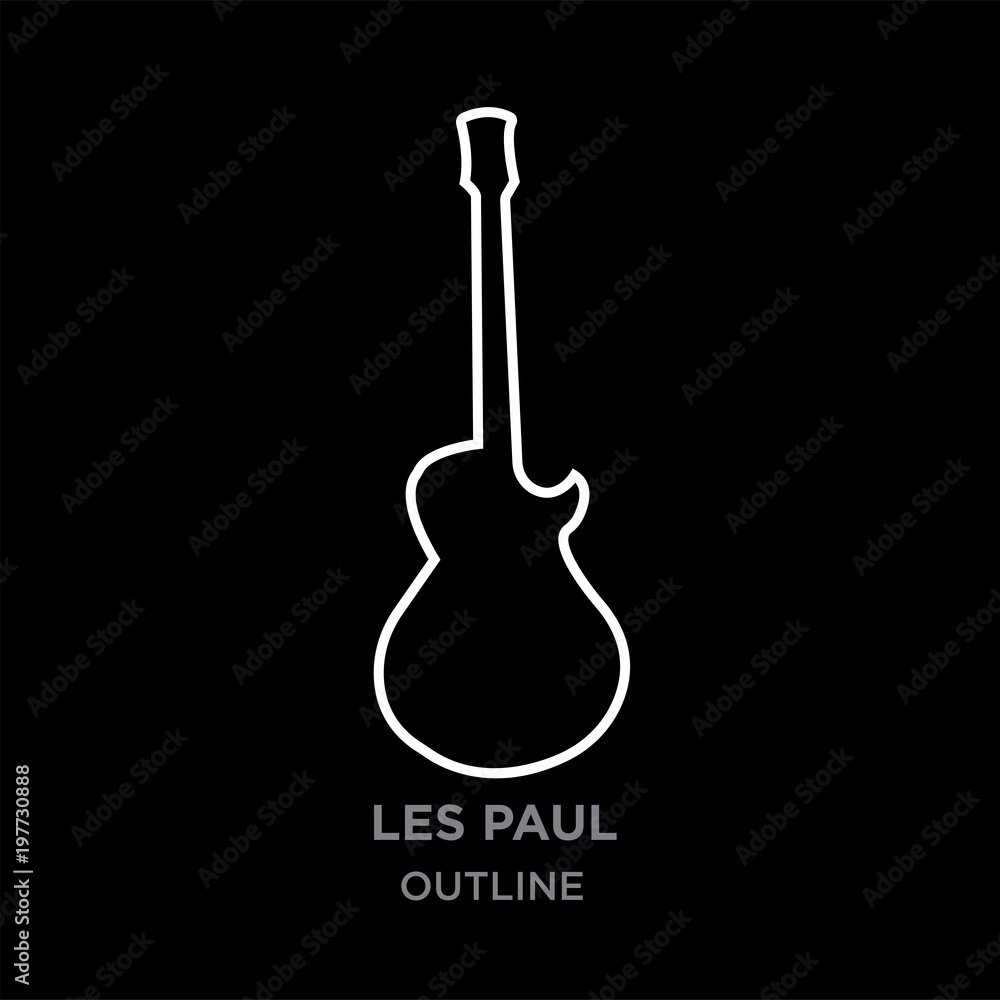 white image les paul outline lorem on black background, vector ...
