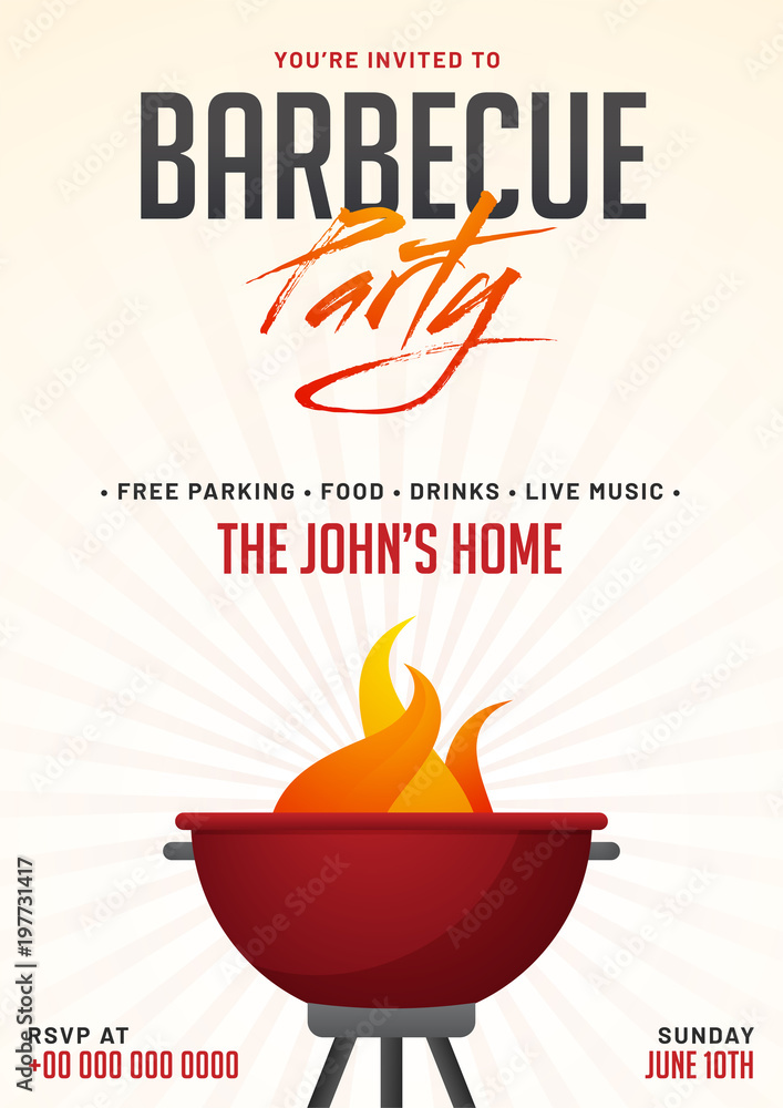 Barbecue Poster, Flyer, Template or Invitation Design. Stock Vector ...