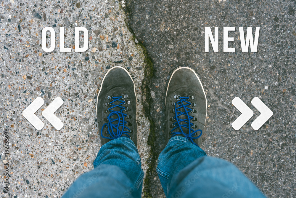 Concept of facing a crucial decision about new and old shown by shoes ... Concept of facing a crucial decision about new and old shown by shoes ...