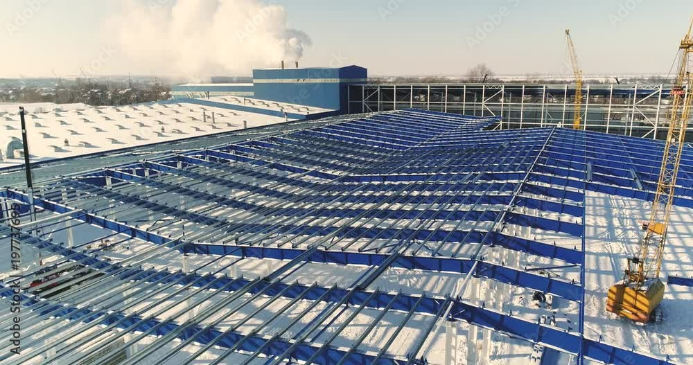 Construction of a modern factory or warehouse, modern industrial ...