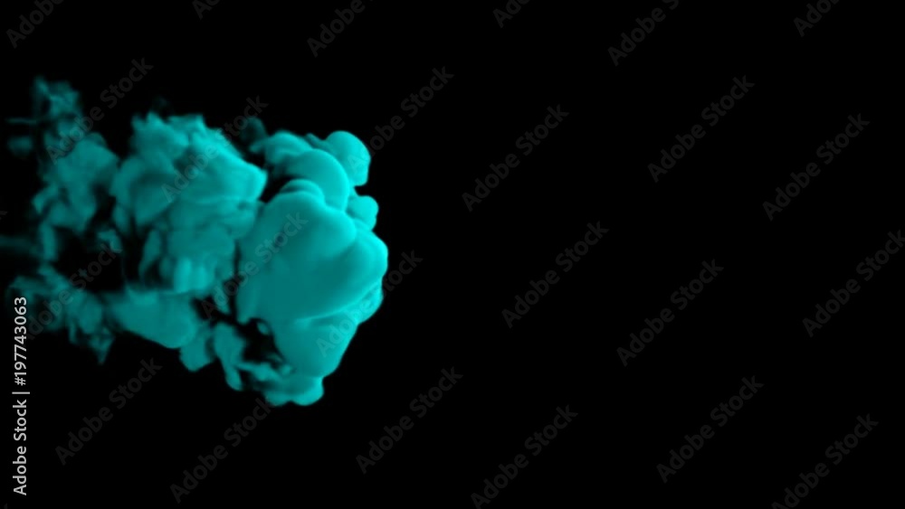 Abstract stylized Light Blue ink drop in water on a black background ...