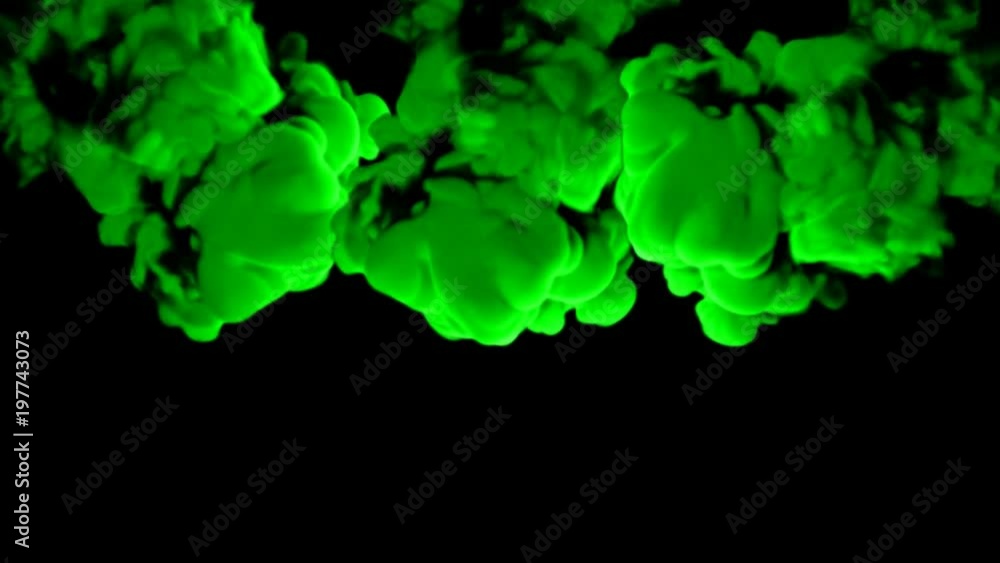 Abstract stylized Green ink drop in water on a black background for ...