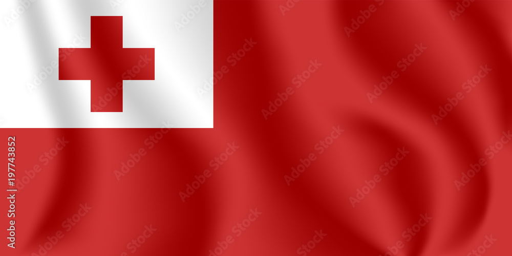 Flag of Tonga. Realistic waving flag of Kingdom of Tonga. Fabric ...