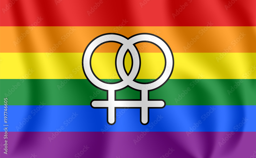 Vetor Do Stock Gay Flag With Female Homosexuality Symbol Waving Flag
