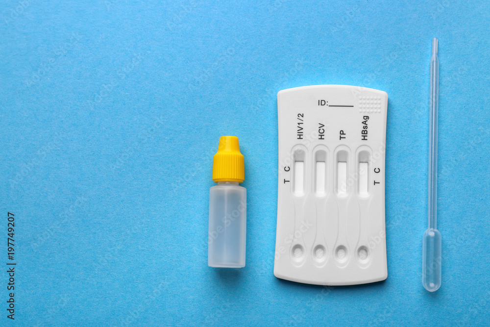 Test kit for HIV, Hepatitis B, C and Syphilis on color background Stock ...