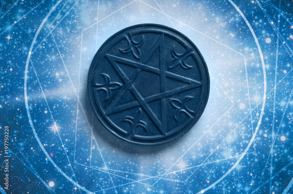 a magic pentagram lying in astrology starry blue background Stock Photo ...