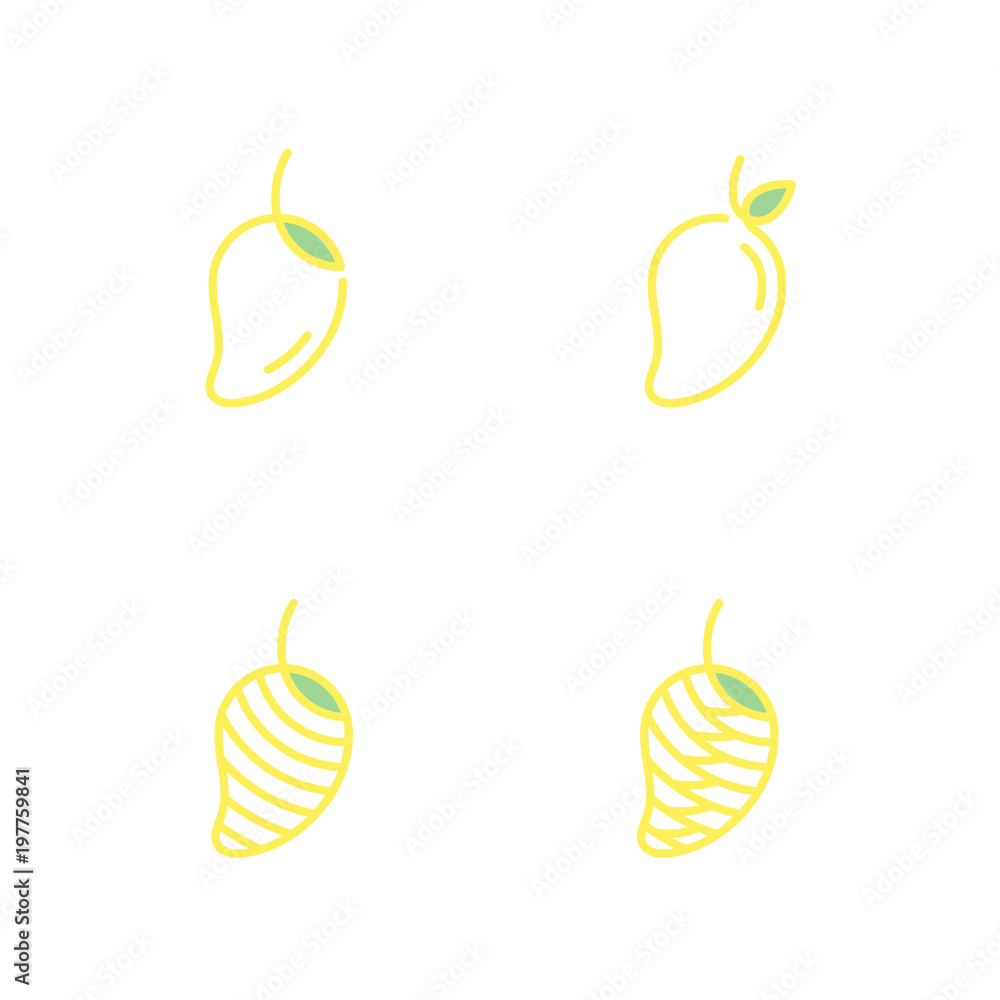 Mango fruit icons outline stroke set design yellow color illustration ...