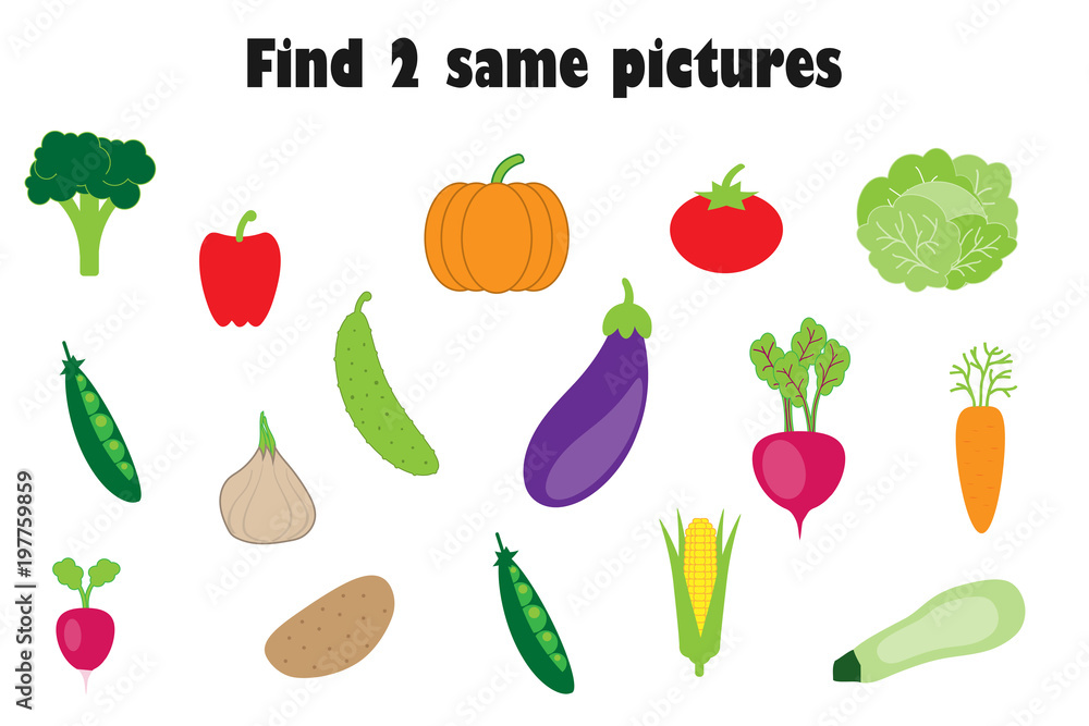 Find two identical pictures, fun education game with vegetables in ...
